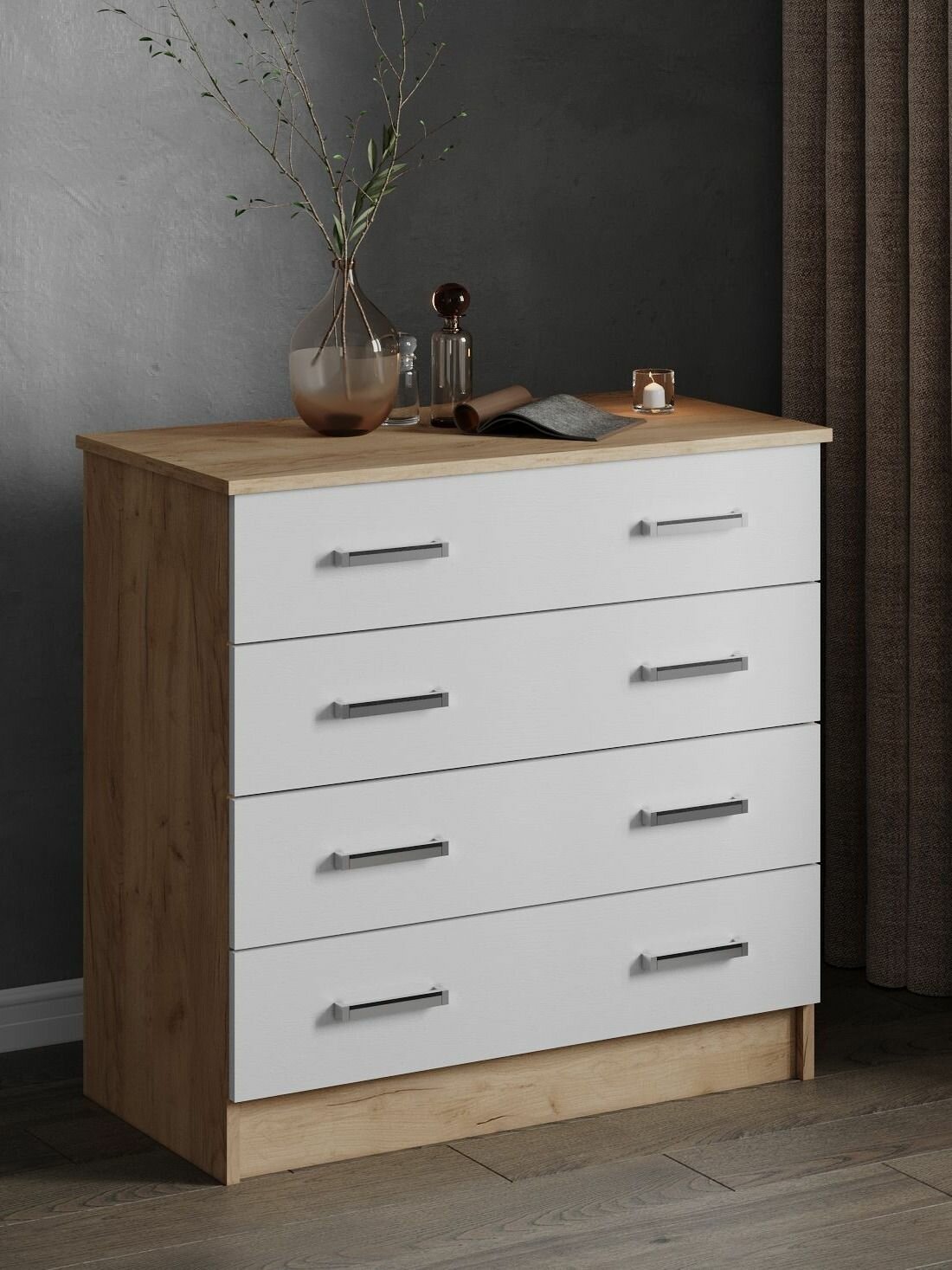 Комод Катрин-3 с 4-мя ящиками 81х82х43см дуб крафт золотой/белый