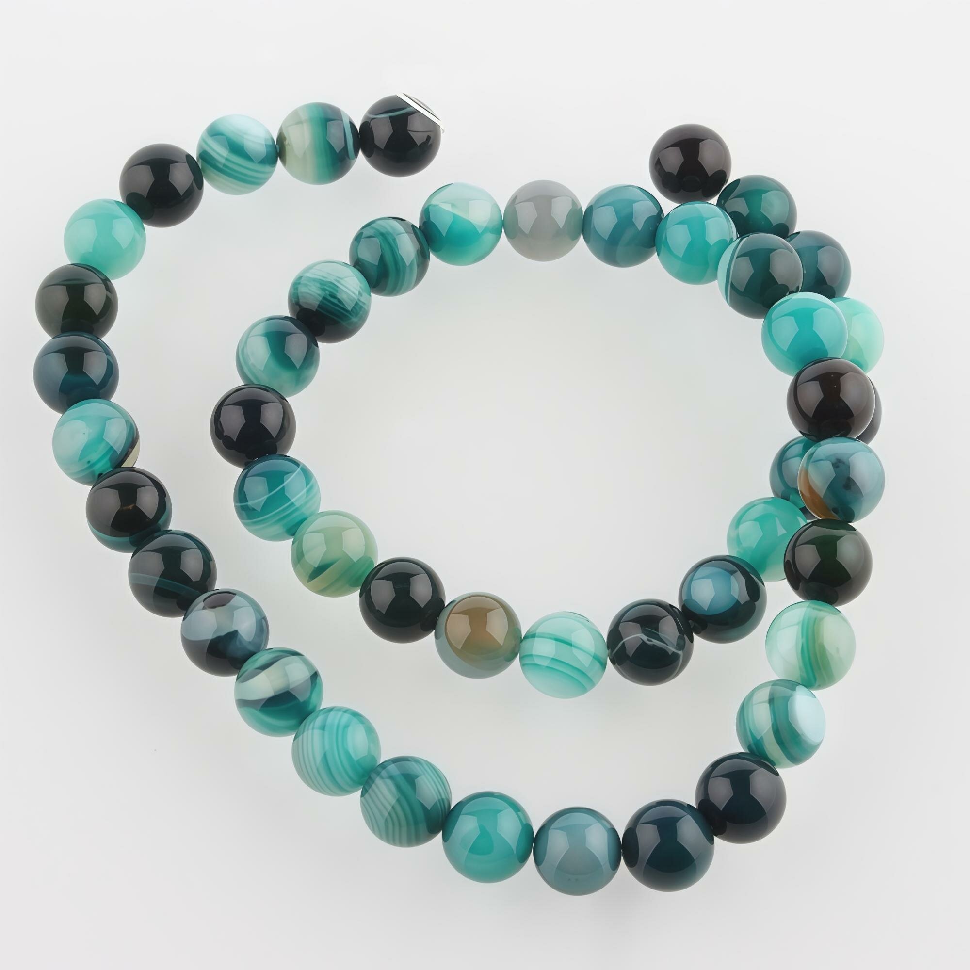 Бусины каменные, агат, полосатый, 8мм, сине-зеленый, 46 шт, низка