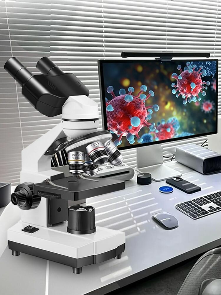 Бинокулярный микроскоп 40-5000x HD Оптический лабораторный микроскоп с высокой четкостью Комплект для школ, дома и научных исследований