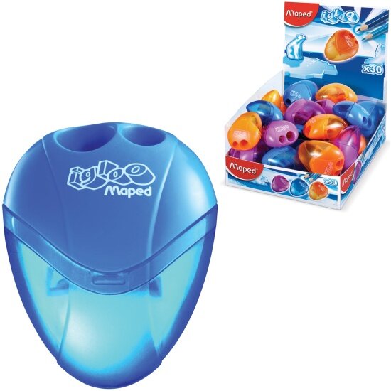 Точилка Maped (Франция) "I-Gloo", 2 отверстия, с контейнером, ассорти, дисплей, 534756