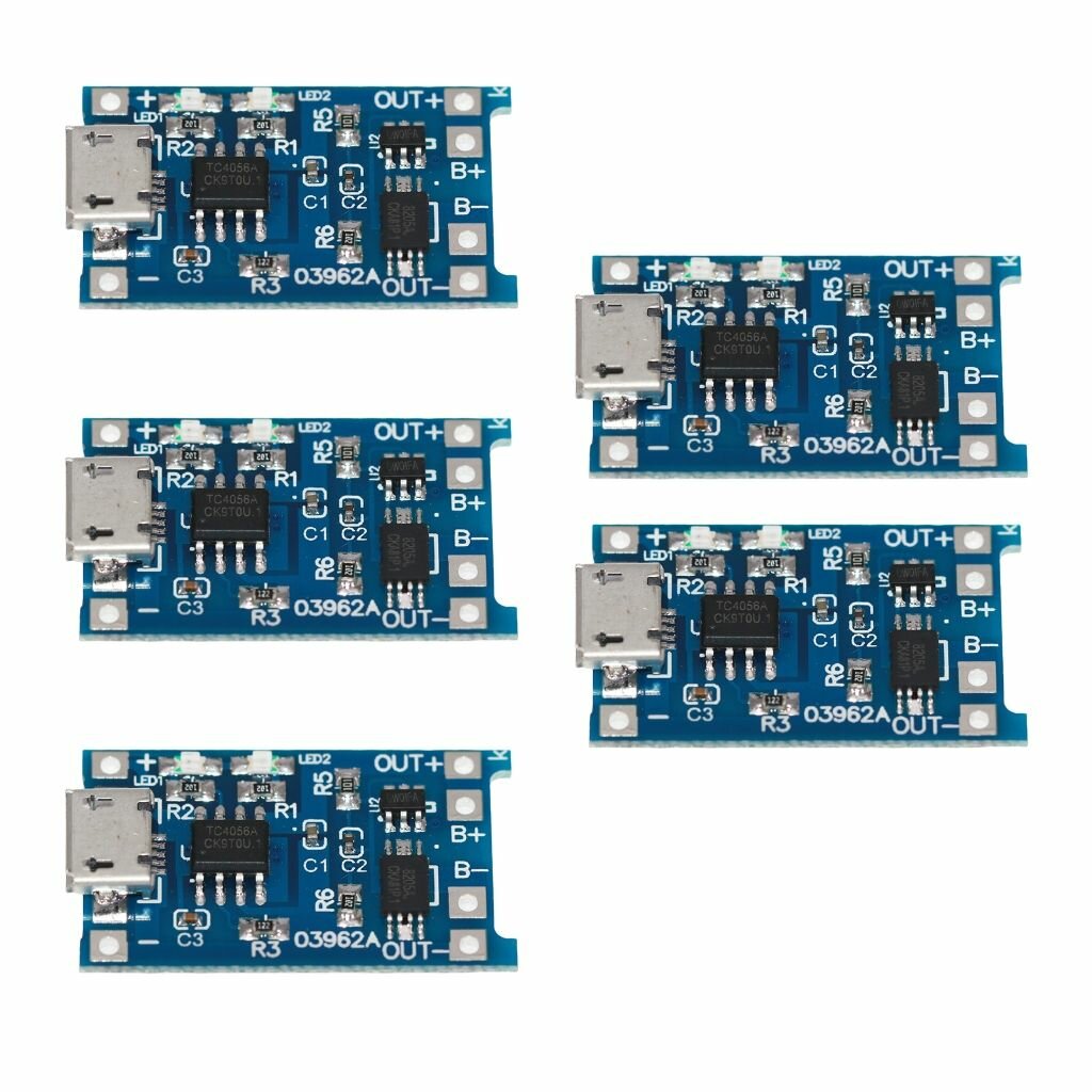 5шт Модуль Зарядки Литиевых Аккумуляторов Type C/Micros USB 18650 с Защитой от Перезаряда и короткого замыкания