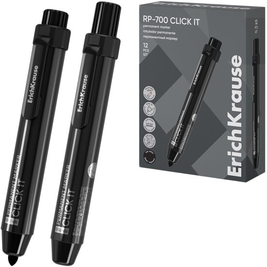 Маркер перманентный автоматический Erich Krause RP-700 "Click it", черный, 2 мм, 60828
