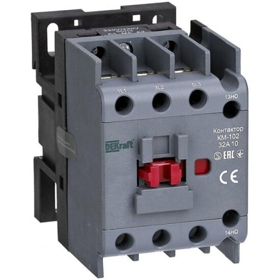 Контактор Dekraft КМ-102 3п 32А кат. 230В AC 1НО AC-3 AC-4, 22005DEK