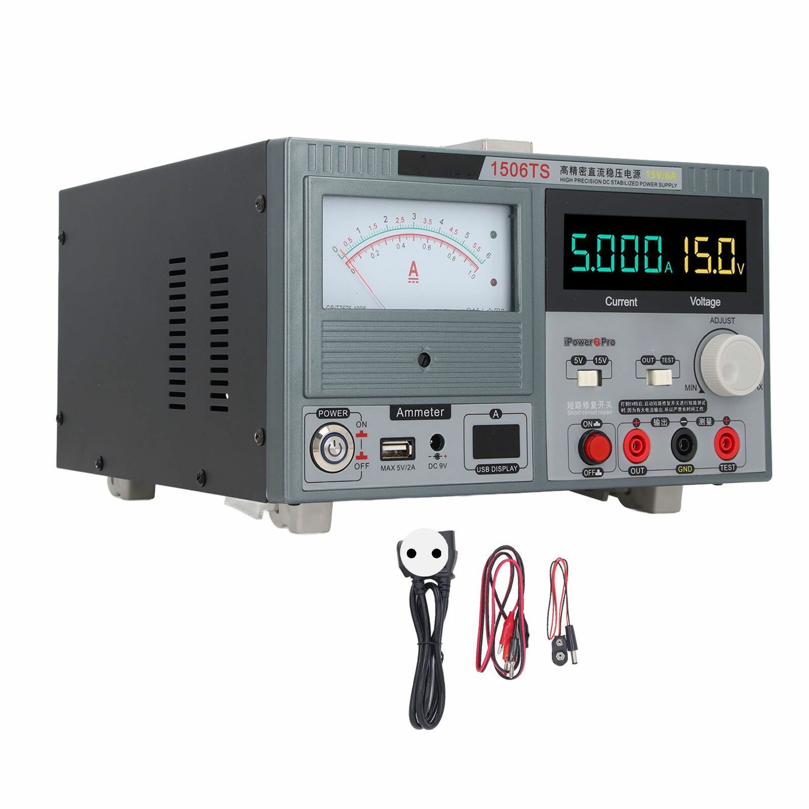 Регулируемый БП 6A 15V DC для ремонта электроники и сварки, вилка EU 220VAC