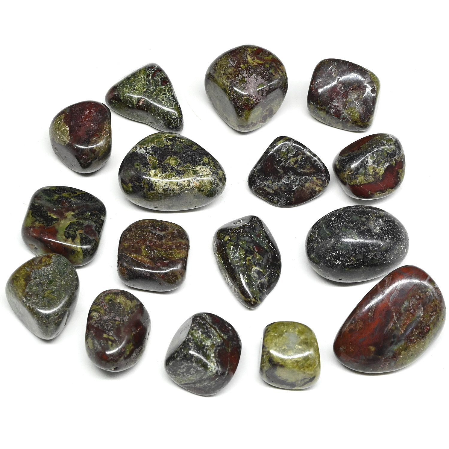 Яшма зеленая (Кровь дракона) галтовка фракция 15-20мм, упаковка 100г .