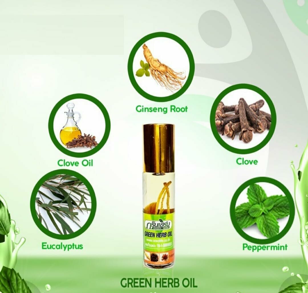 Масло Green Herb Oil, от простуды и насморка, с корнем женьшеня (10 мл)