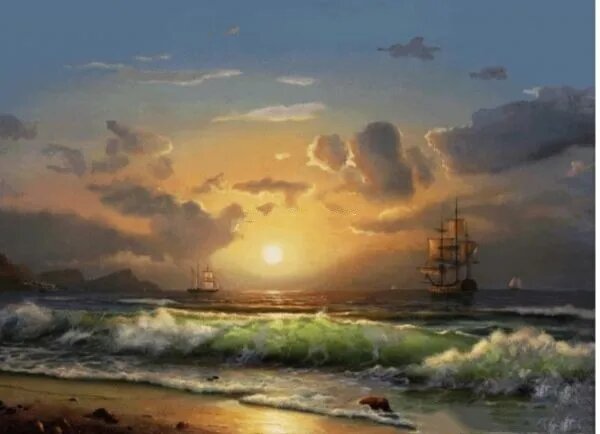 Набор для вышивки крестом "Закат над морем", 14CT white canvas