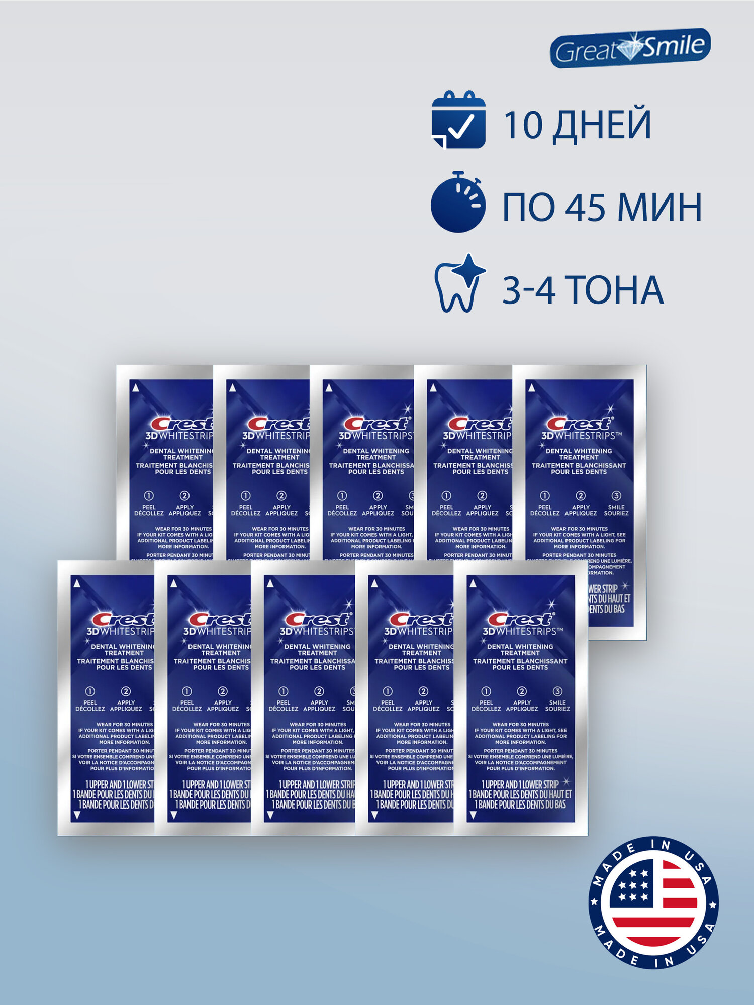 Отбеливающие полоски Crest 3D Whitestrips Professional White / Effects (10 применений)