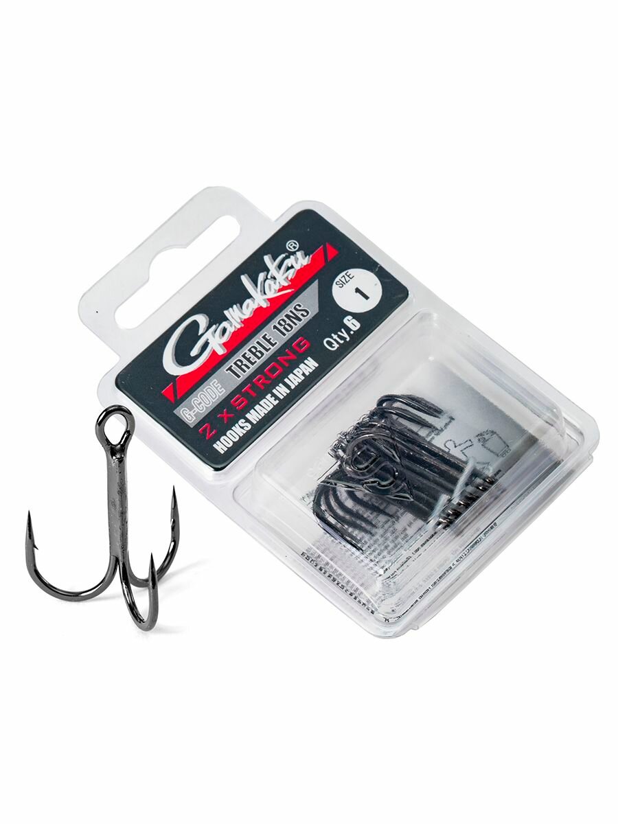 Крючки-тройники Gamakatsu 18 TREBLE BLACK размер 01 (упк.6шт.)