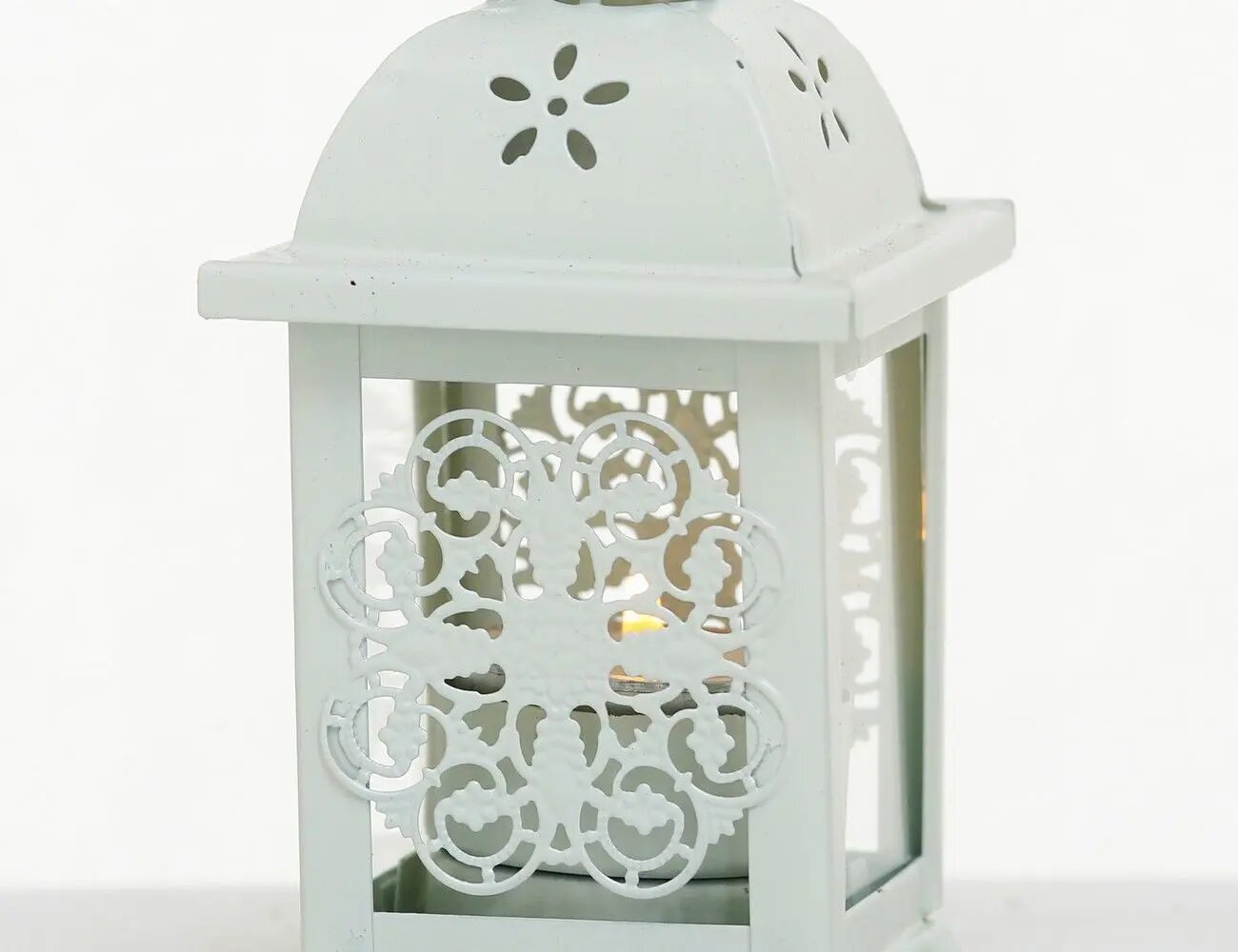 Подсвечник-фонарик под чайную свечу "Паули - кружевной цветок", металлический, белый, 14х7 см, Boltze