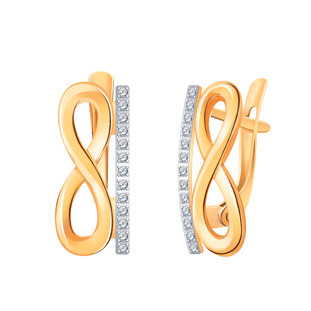 Серьги, красное золото, 585 проба, фианит