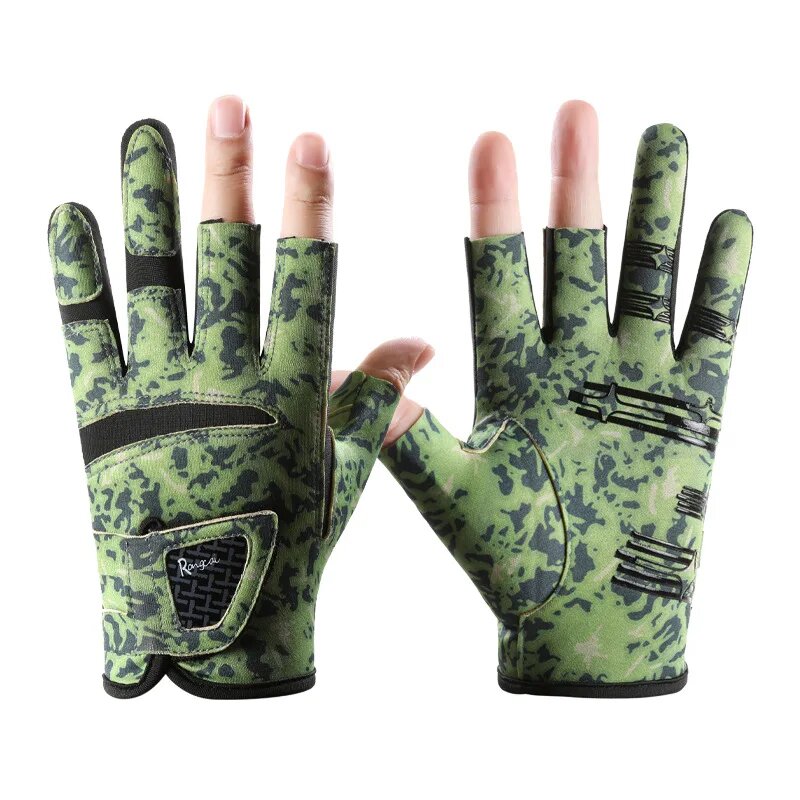 Рыболовные перчатки камуфляжные, размер L, цвет Three finger green