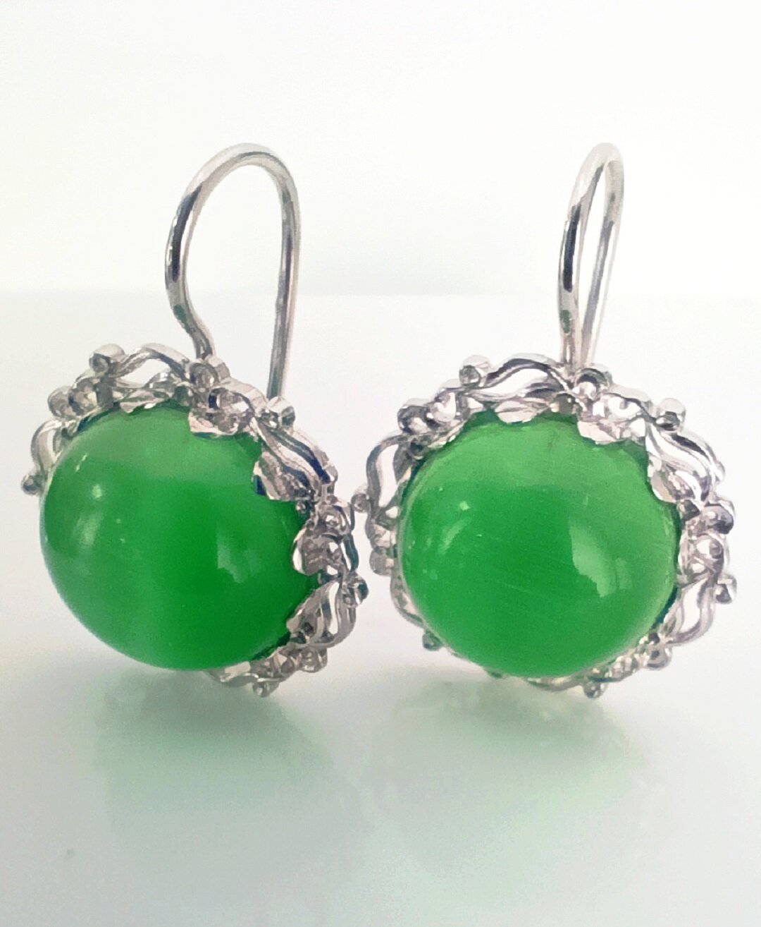 Серьги, серебро, 925 проба, родирование, кошачий глаз