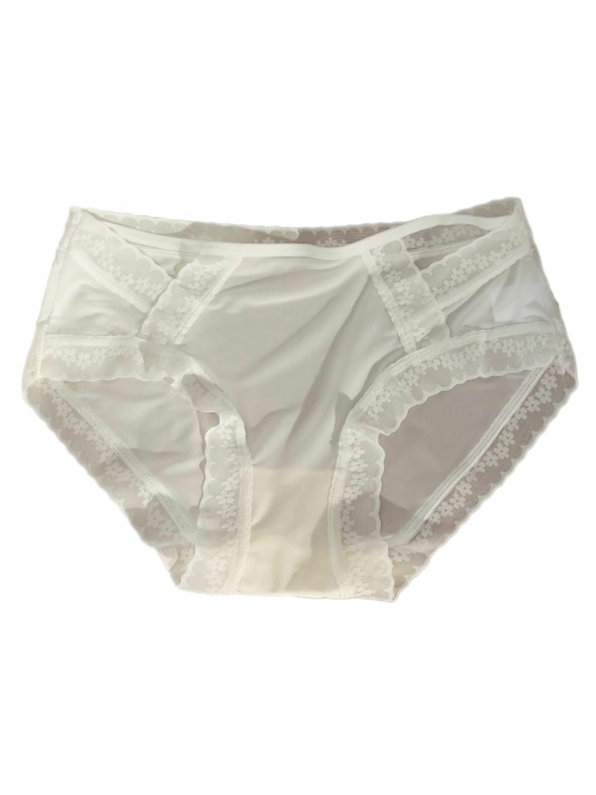 Женские трусики из льда с цветочным кружевом и ажурной вставкой, абрикосовый - XL