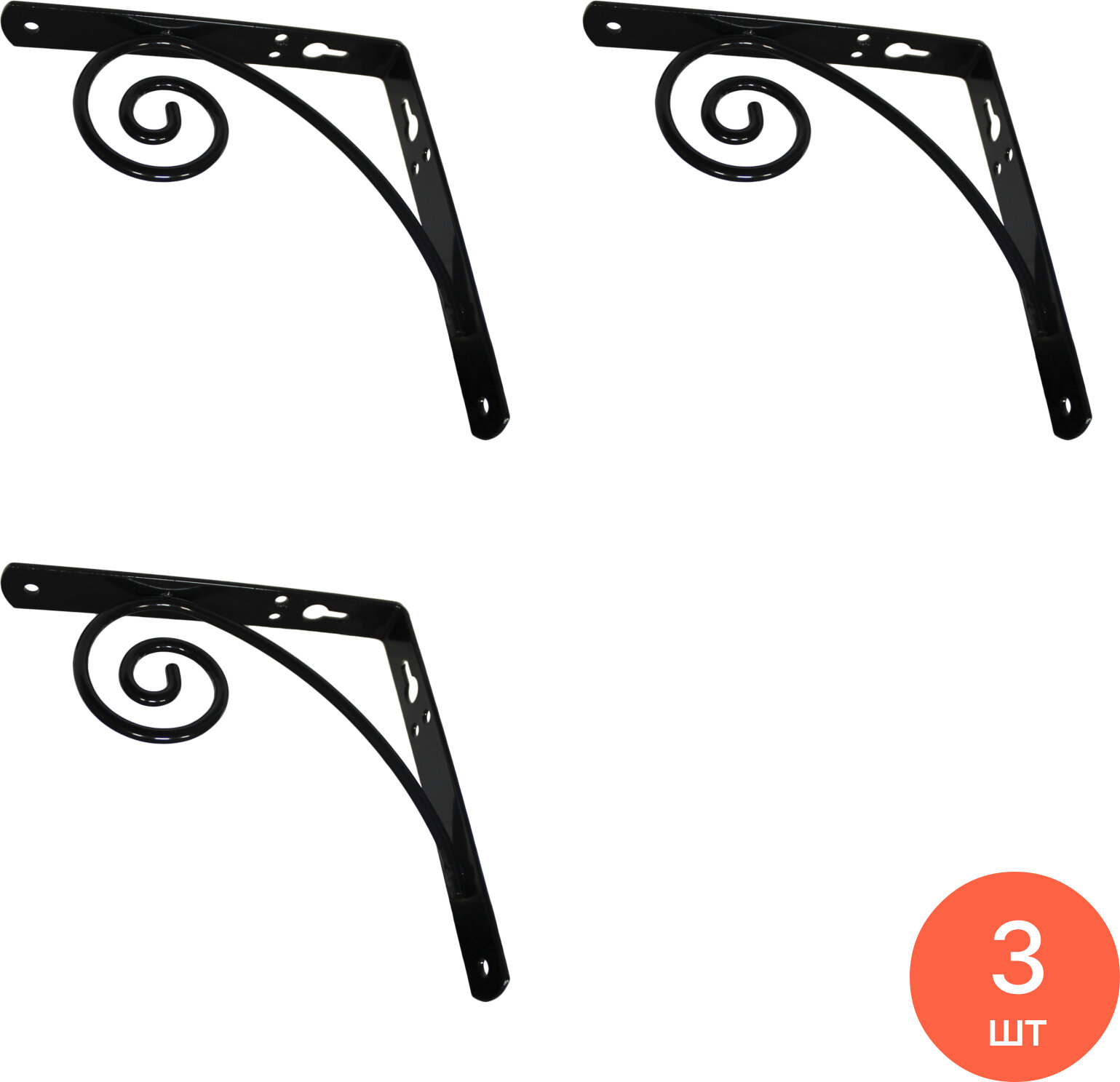 Кронштейн для полки Петротех Сюита стальной, черный, 150×150мм / держатель (комплект из 3 шт)