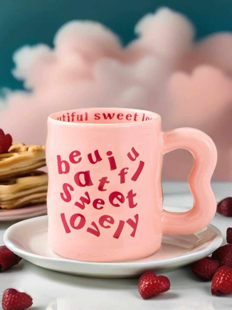 Кружка J.uly "Красивая, сладкая, любимая", керамика, для СВЧ, розовая