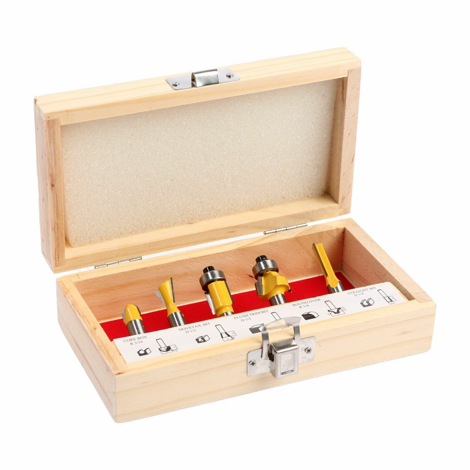 Набор фрез по дереву деревянный ящик, хвостовик 8 мм, 5 шт, тип фрезы: кромочная