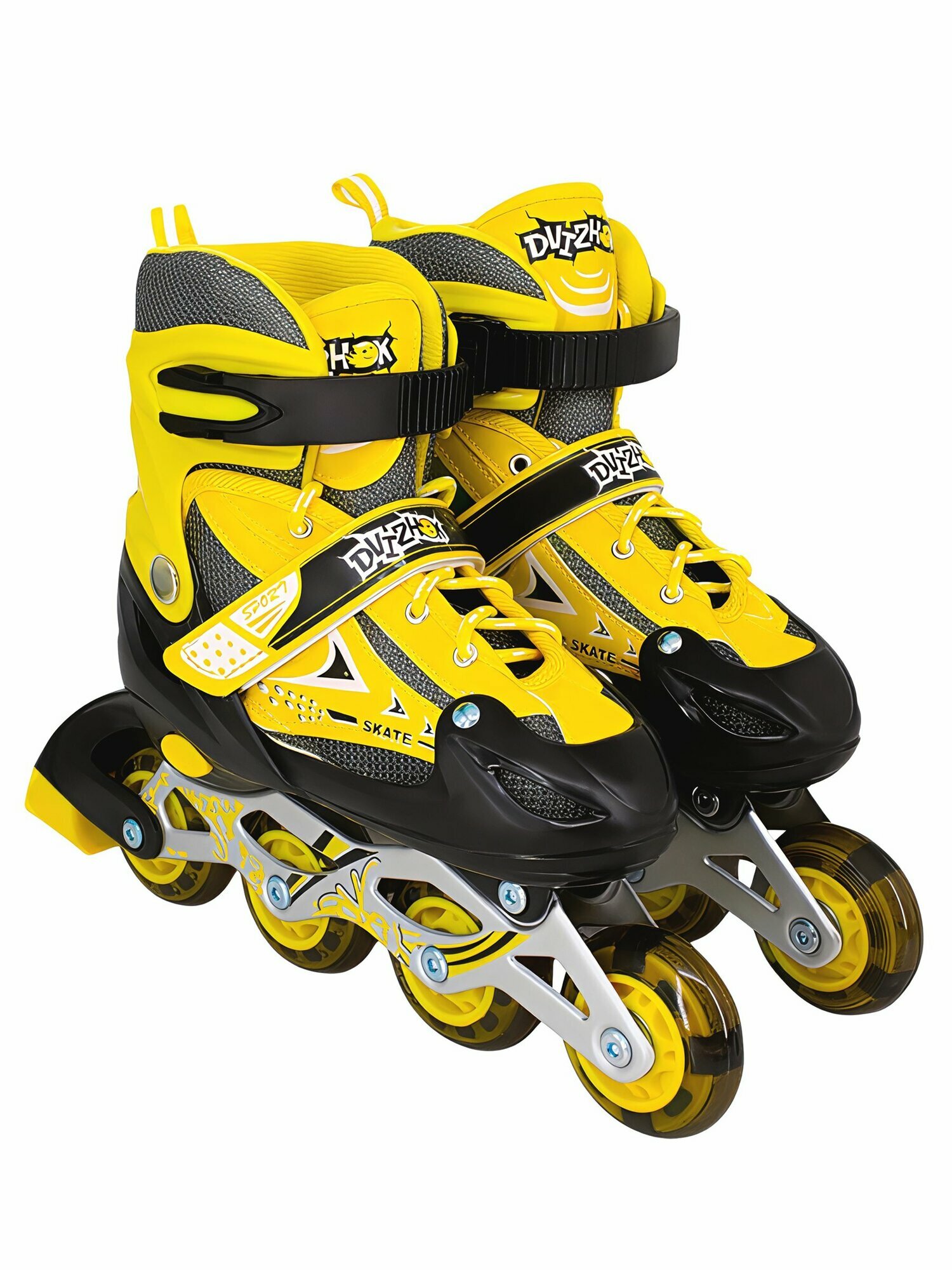 Роликовые коньки Dvizhok с подсветкой, детские раздвижные ролики, спортивный инвентарь для активного отдыха, размер L 38-41, пластиковые колеса PVC, цвет черно-желтый