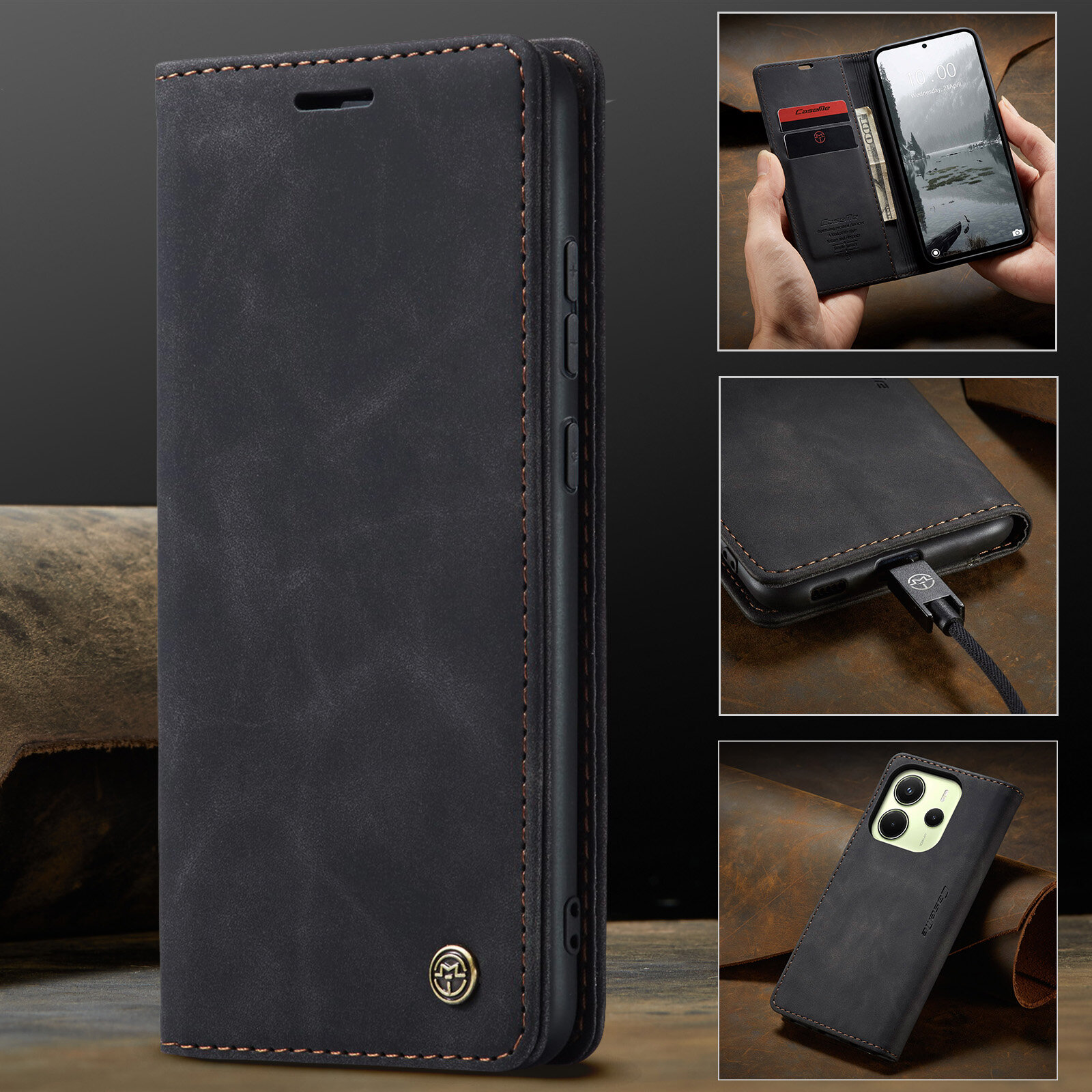 Чехол Для Redmi Note 14 4G/Редми Ноте 14 4G, soft touch, кобура, искусственная кожа, защита камеры, ударопрочный, усиленные углы, Xiaomi, Redmi Note 14 4G, black