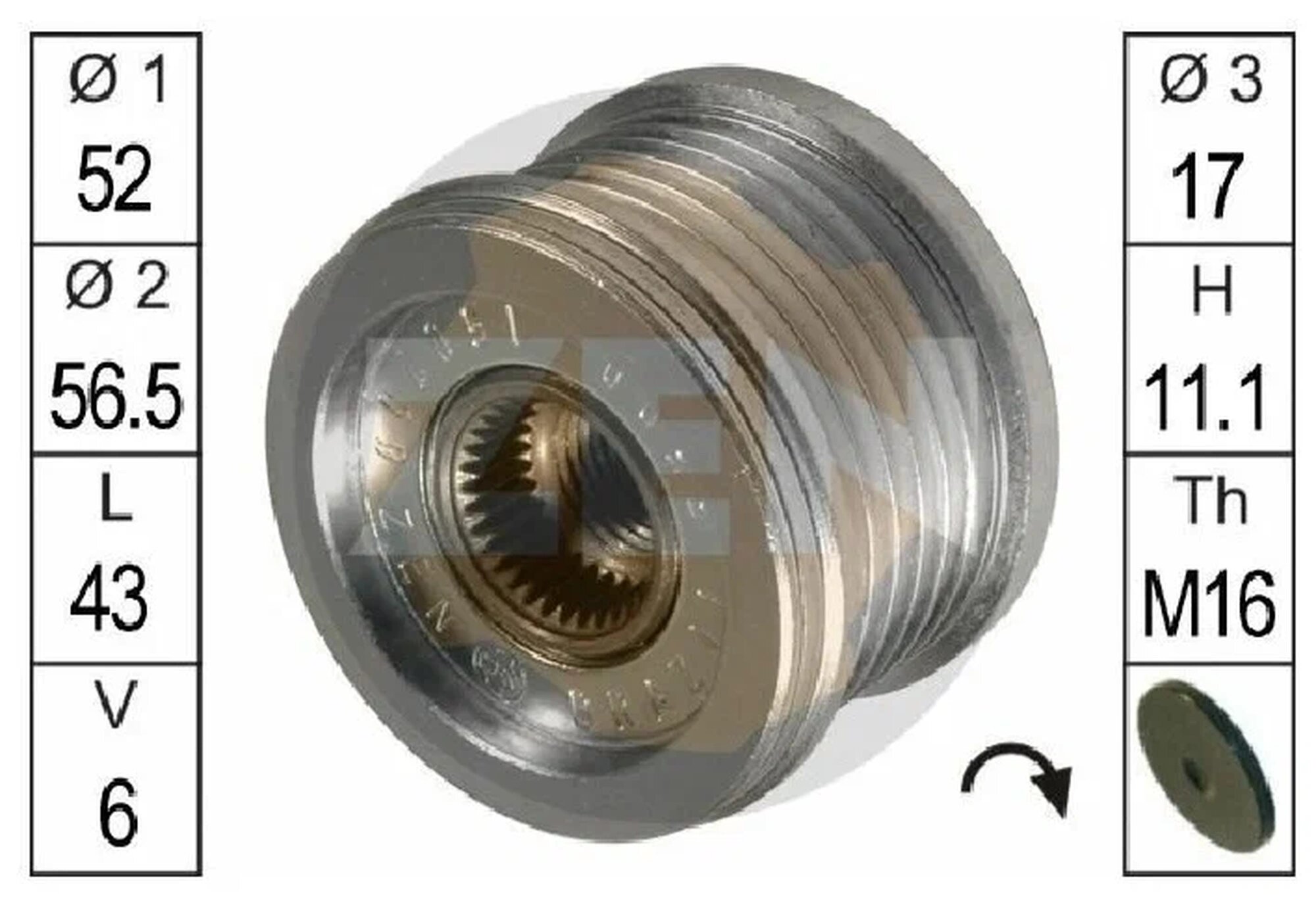 Шкив генератора ERA/ZEN/ZM/MESSMER ZN5500, для Nissan Primera P12 и X-Trail