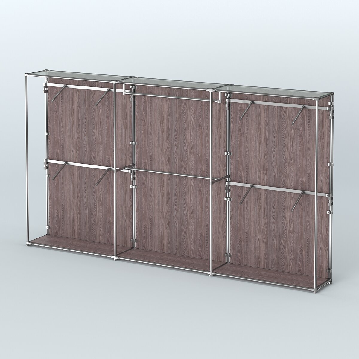 Торговая система хром (задняя стенка - ДСП) 3600 мм с поручнями №2, Ясень Анкор темный