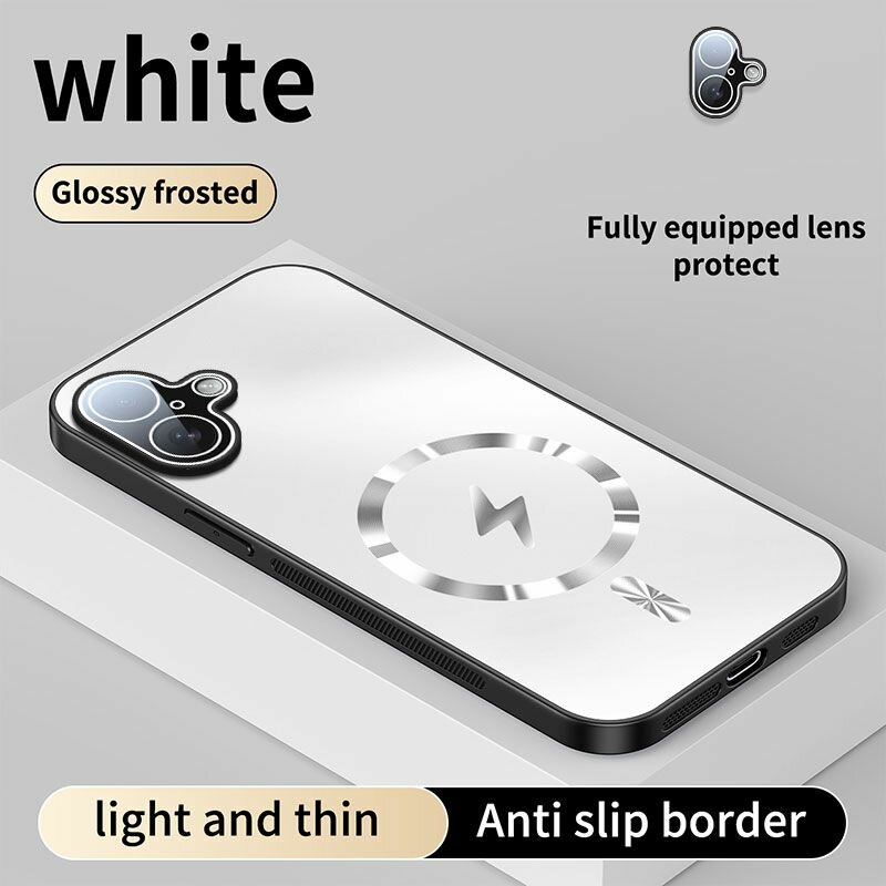 Чехол на Apple iPhone 17 (Эпл Айфон 17) защищающая линзу со всех сторон с magsafe(белый)