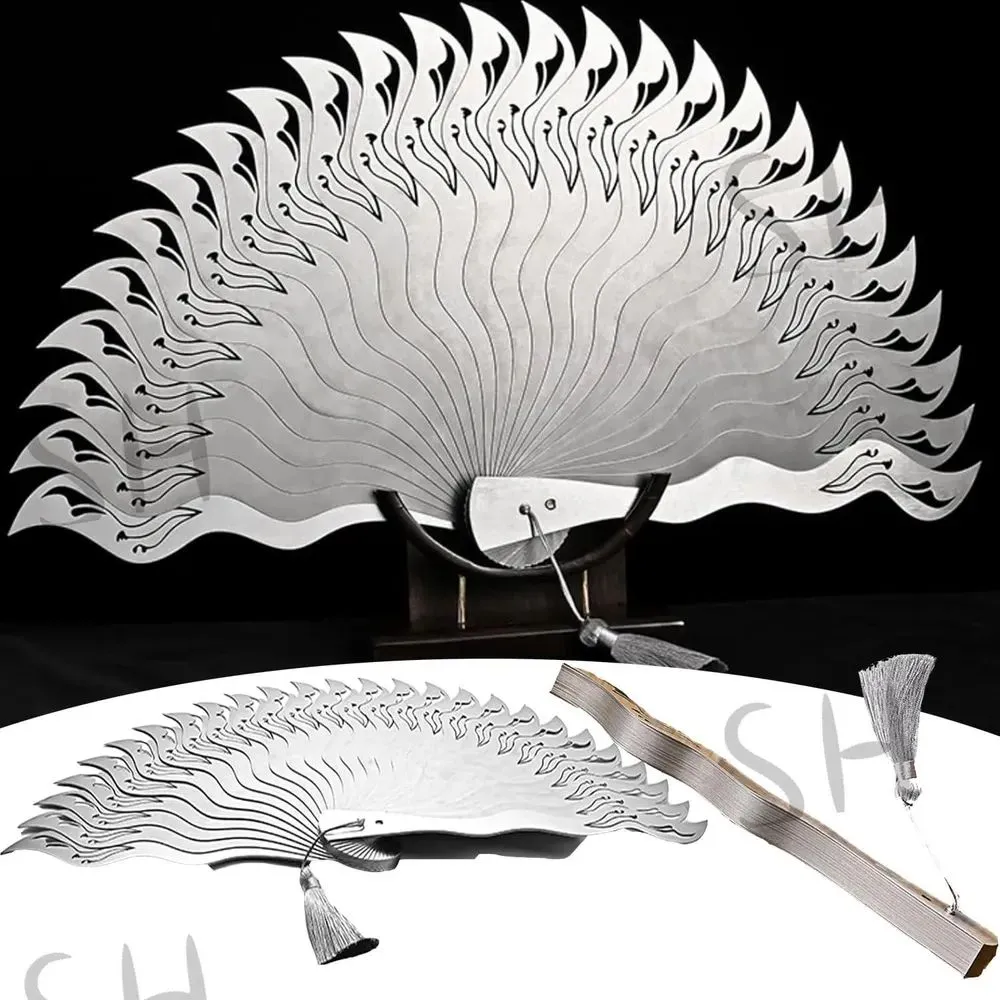 21. Дюймовый складной металлический веер, сувенир для любителей ручной работы, серебро