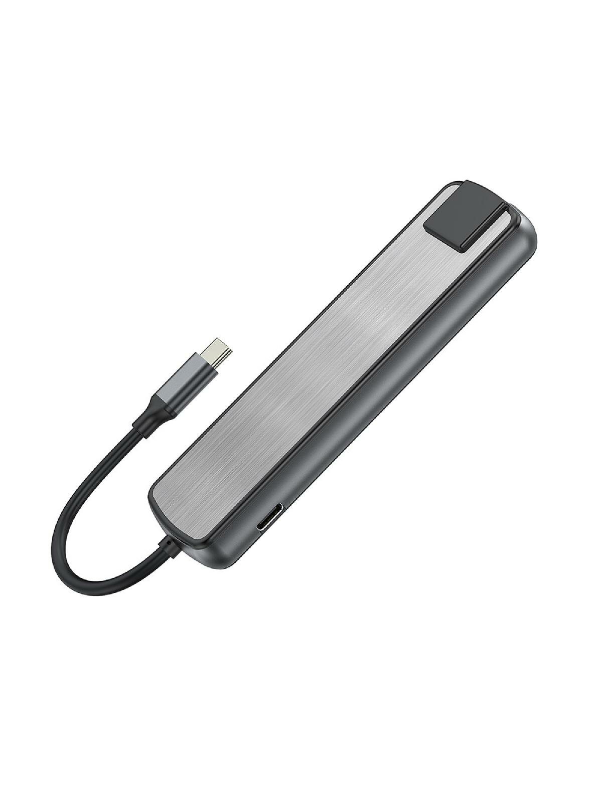 USB C Docking Station 6 in 1 Auminum USB C to USB3.0 PD60W Gigabits Ethernet Port 3x USB 3.0 Adapter for Laptops