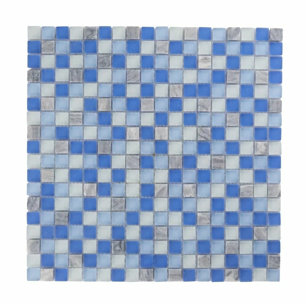 Плитка мозаика КерамограД стеклянная с камнем на сетке для стен кухни и фартука, влагостойкая износостойкая, 30х30см / 1 сетка