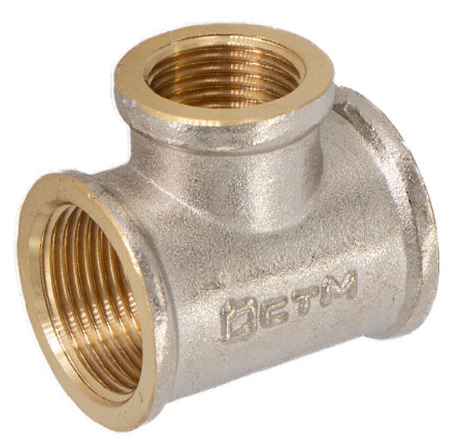 Тройник СТМ для труб, внутренняя резьба, из латуни, желтый, диаметром 1 и 3/4дюйма / водоснабжение