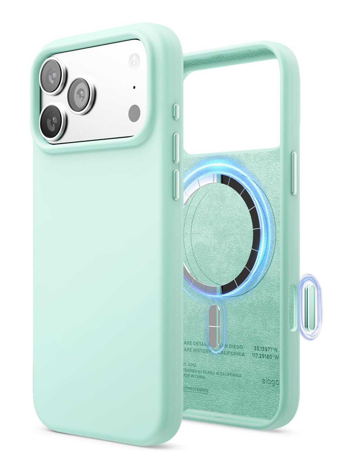 Чехол Elago для iPhone 17 Pro, с магнитами MagSafe, силиконовый с покрытием Soft touch, бирюзовый