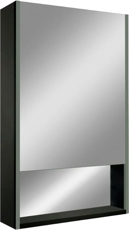 Зеркало-шкаф Art&Max FoggiaAM Fog 500-800-1D R/DS/F Nero со светодиодной подсветкой, с боковыми полками, 50 см, итальянское