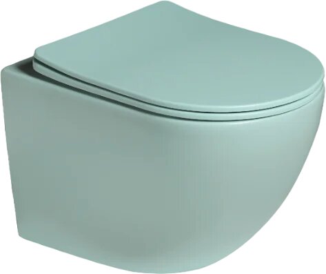 Унитаз подвесной SantiLine SL-5103 с микролифтом, безободковый, без бачка, фаянсовый, антивсплеск, зеленый овальный