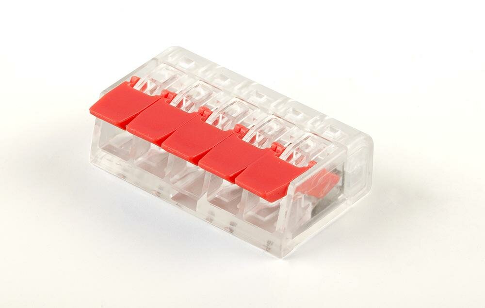 Универсальная компактная клемма 5-проводная STEKKER, LD221-415 (5 штук в упаковке), цвет /Прозрачный, материал /