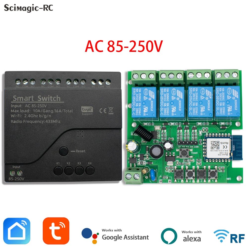 Scimagic-RC 4CH Tuya Wi-Fi умный переключатель 220В AC 85-250V