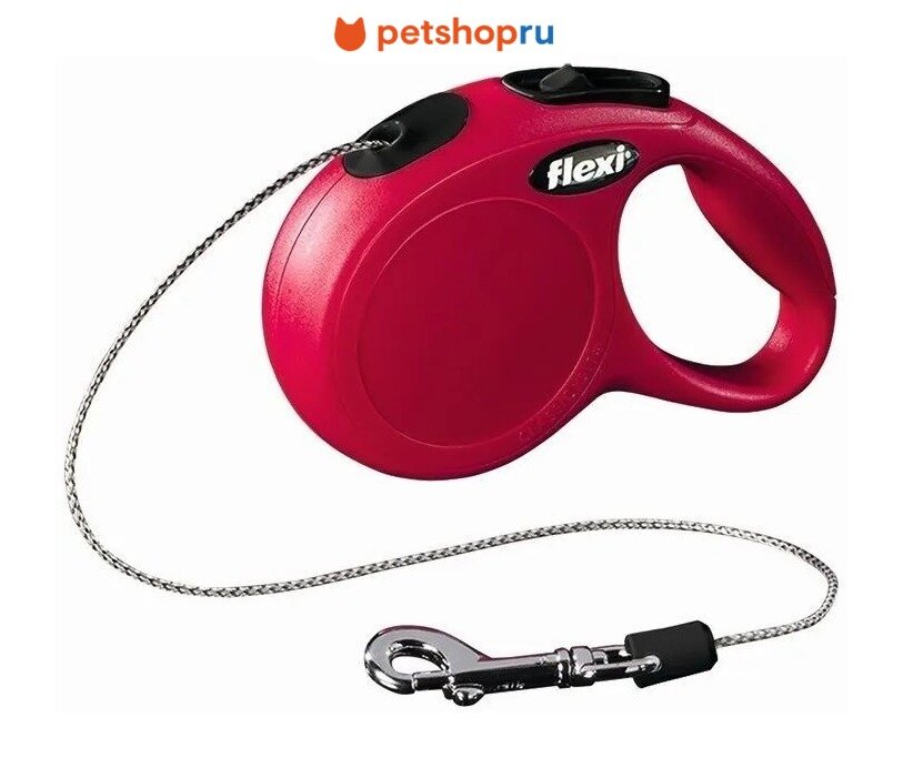 Flexi Рулетка для собак 8 кг Classic XS трос, красный, 3м, 100 гр