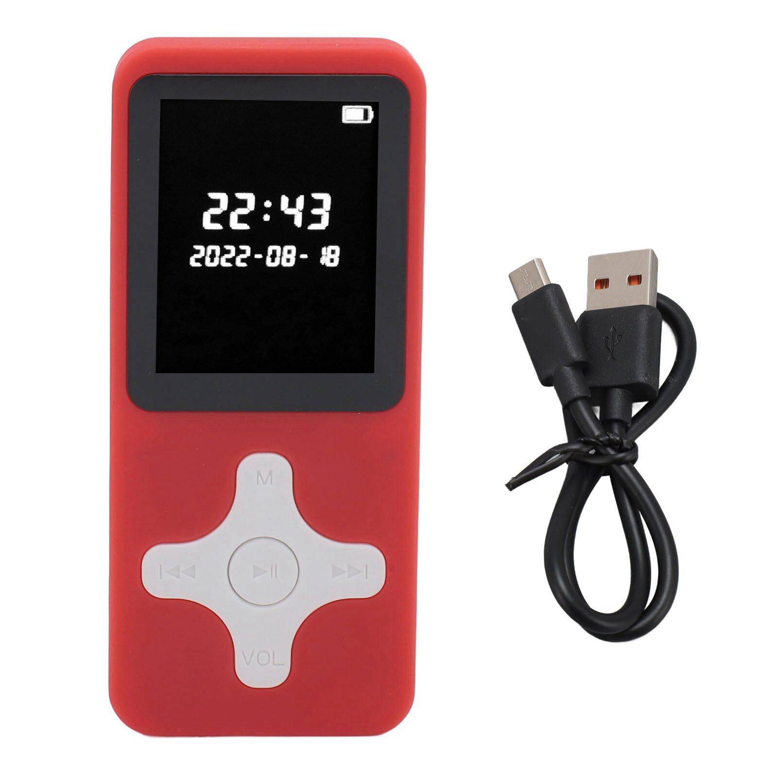 Портативный MP3-плеер с Bluetooth 5.0, 1.77-дюймовым LCD-экраном, поддержкой Hi-Fi, FM-радио, диктофоном, будильником и функцией чтения электронных книг. Красный цвет, в комплекте карта памяти 32 ГБ.
