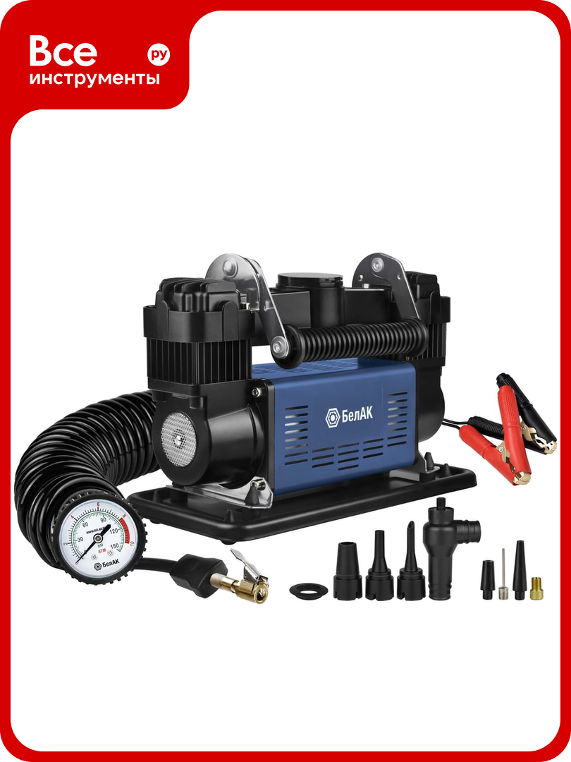Компрессор автомобильный двухпоршневой БелАК х-серия 12V, 120 л/мин БАК.99360, медный, серый