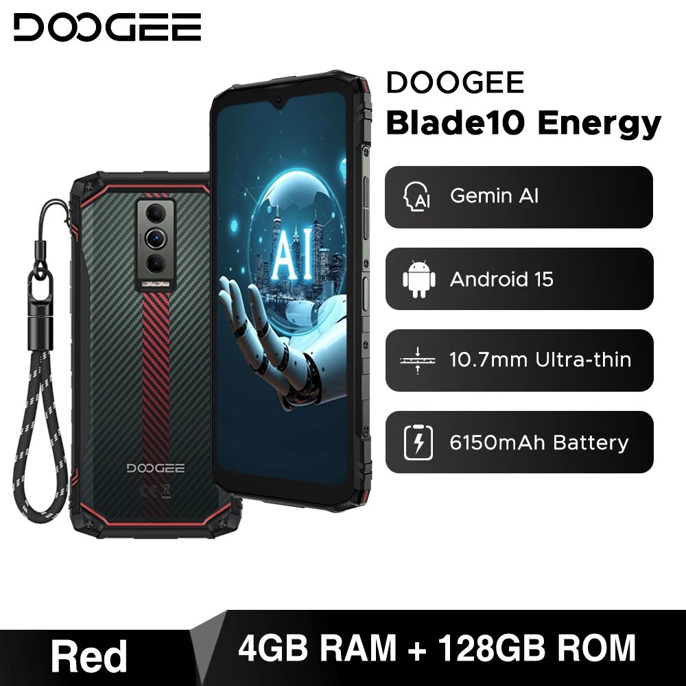 Защищенный телефон DOOGEE Blade10 Energy толщиной 10,7 мм с ультратонким аккумулятором емкостью 6150 мА·ч