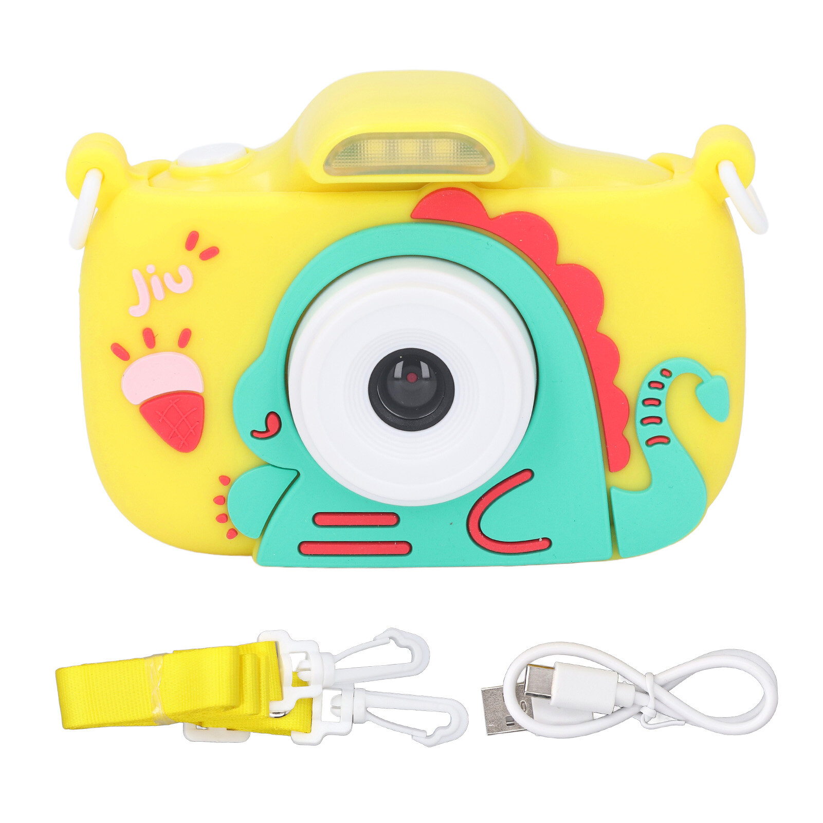Детская камера с экраном 2,4 дюйма, разрешением 1080P, 8-кратным зумом, светодиодной вспышкой, симпатичным внешним видом, детская цифровая камера для записи видео в помещении и на улице, желтая