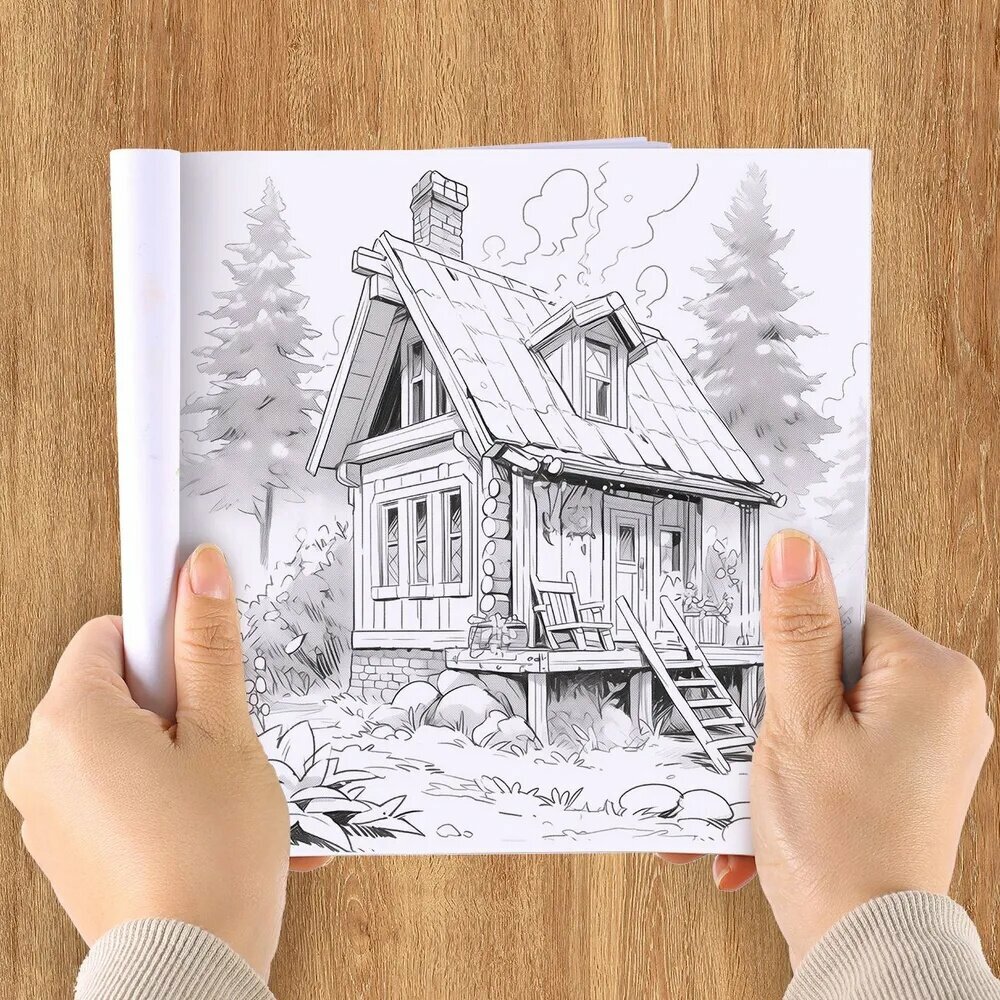 Книжка-раскраска в Деревянный дом, Альбом для рисования Деревянный дом, высокое качество Книга каракулей20 см*20 см, подходит для раскрашивания как взрослыми, так и детьми