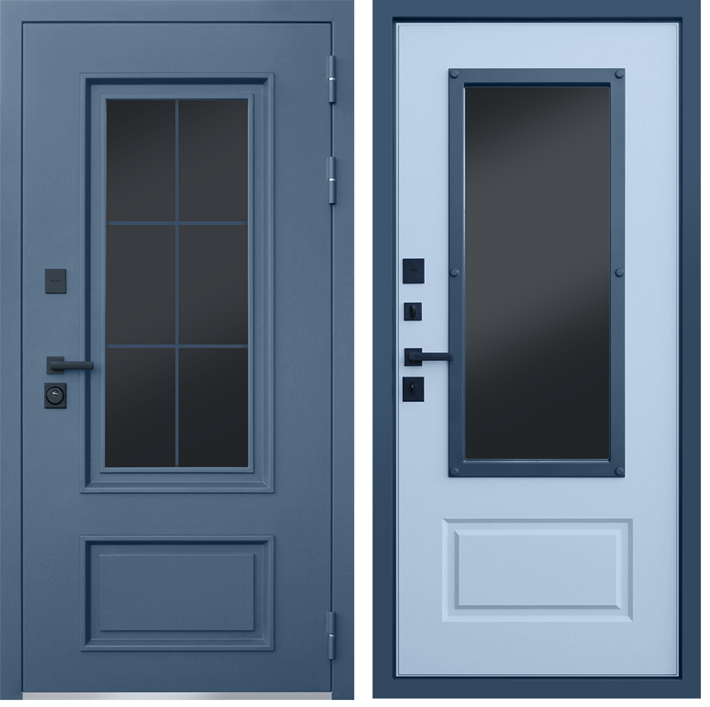 Дверь входная с терморазрывом "Эльбрус" с окном и английской решеткой, внутренняя панель лайт софт грей, размер по коробке 960х2050, правая.