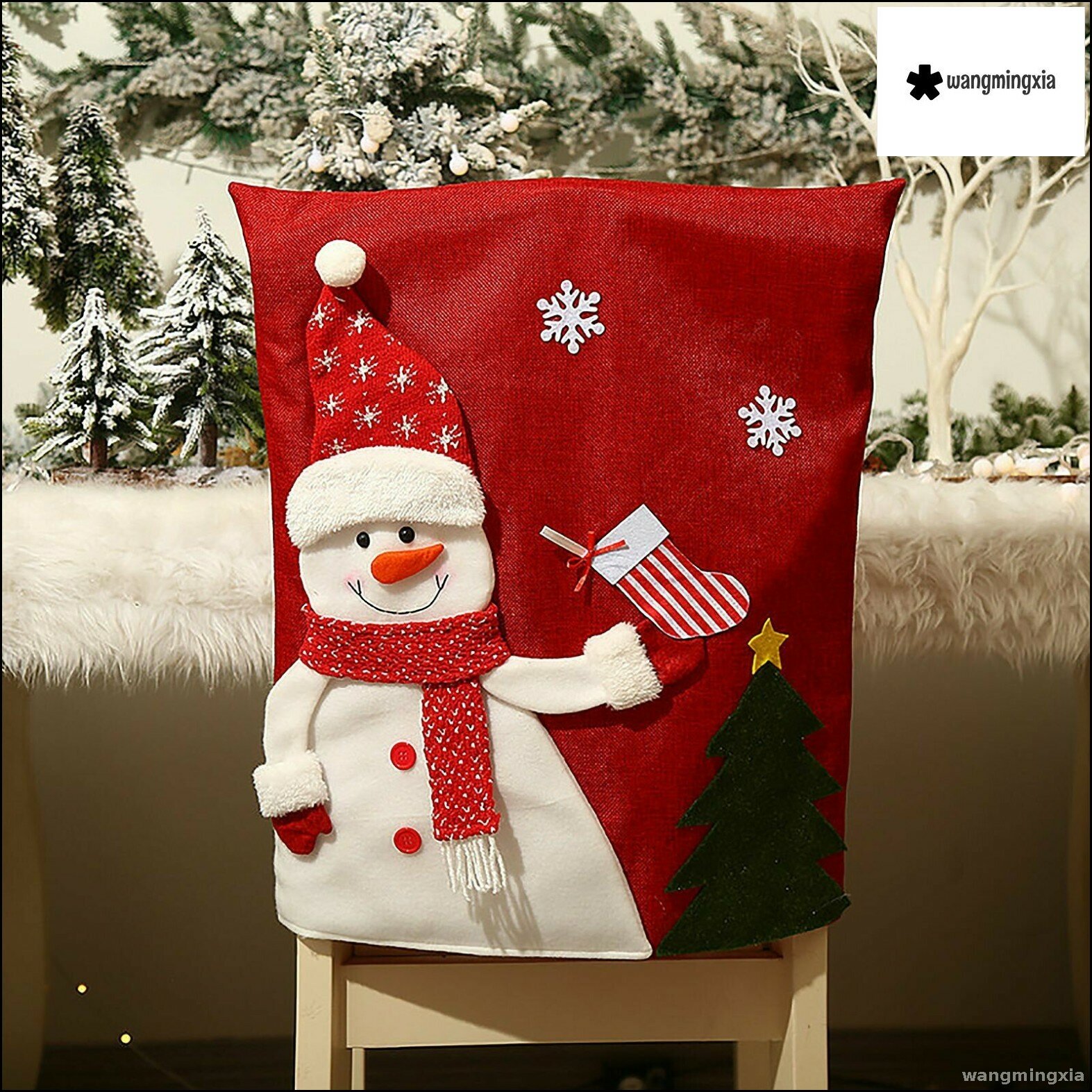 Эксклюзивный новогодний чехол 50x48 см для украшения стула с изображением оленя и куклы