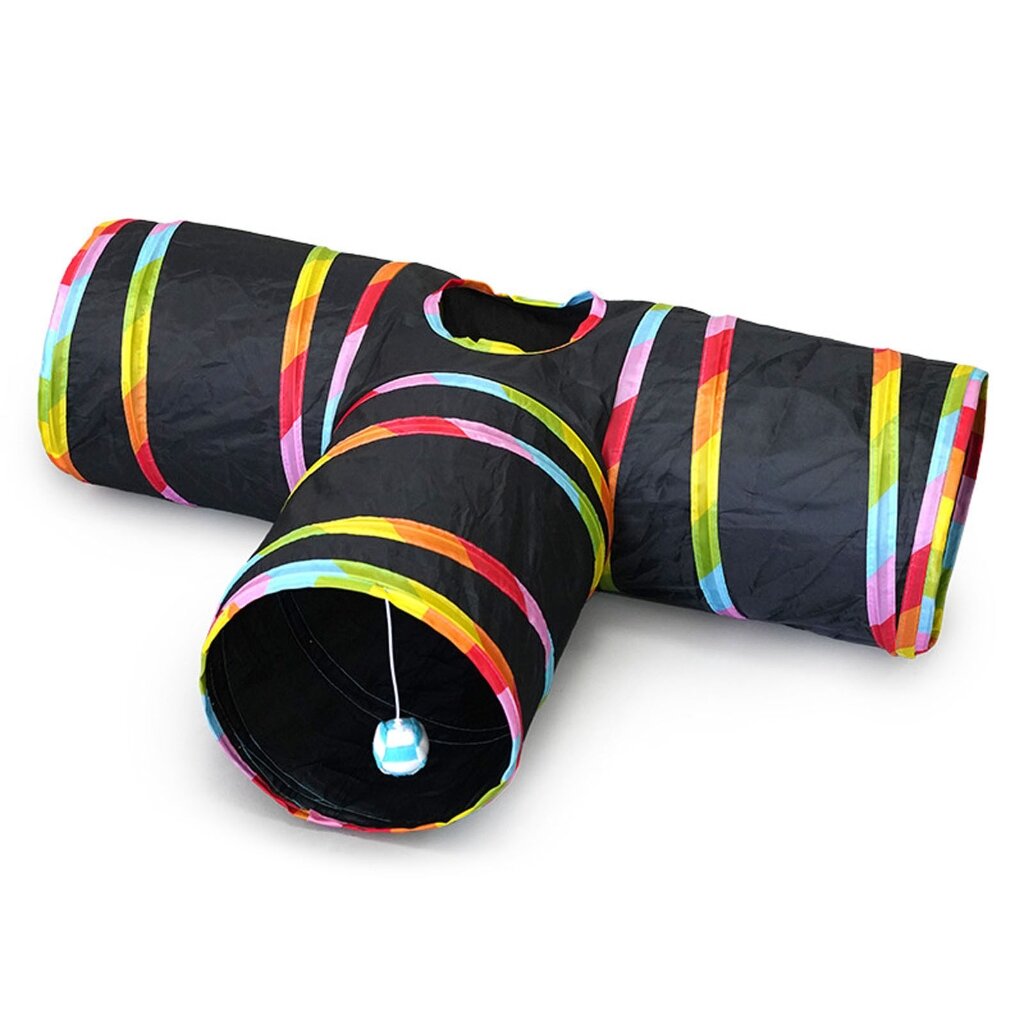 Игрушка Для Кошек Rainbow Tunnel Spring Tube Складная Игрушка с Болтающимся Кулоном