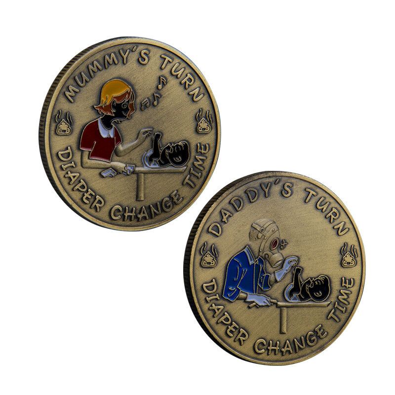 Памятная монета. Забавная монета для принятия решения о смене подгузника – памятный жетон для новоиспеченных родителей, монета «Мамина очередь – папина очередь», юмористическая монета для принятия решения об уходе за ребенком для тех, кто впервые ста