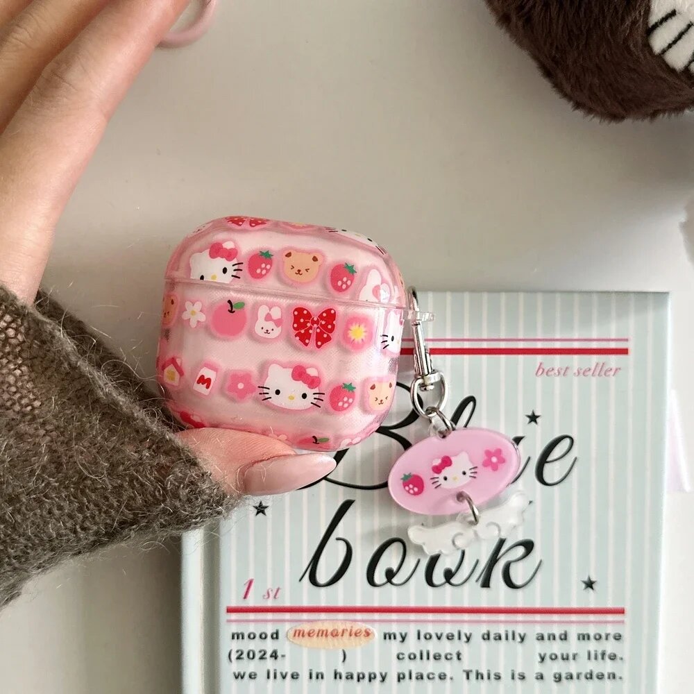 MINISO Милый чехол для наушников Sanrio Hello Kitty для беспроводных Bluetooth-наушников AirPods 4, 1, 2, 3, Pro 2, 3 с подвеской, Размер: для AirPods Pro