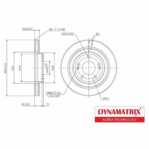 Диск тормозной Dynamatrix-Korea DBD1292 для Hyundai Santa Fe I, Tucson; Mitsubishi ASX, Outlander II