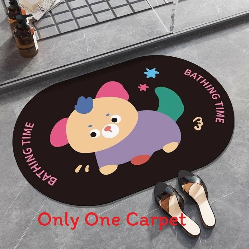 Eco-friendly water-absorbing diatom mud bath mat with cartoon animals for home use