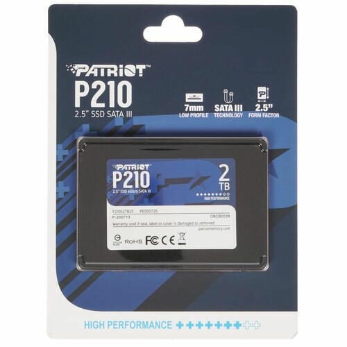2000 ГБ 2.5" SATA накопитель Patriot Memory P210 (P210S2TB25) - SATA, чтение - 520 Мбайт/сек, запись - 430 Мбайт/сек, 3D NAND