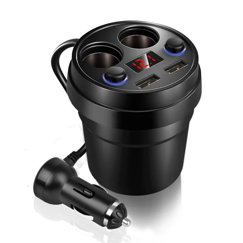 Автомобильное зарядное устройство с 2 USB-портами DC/5 в 3,1 А, адаптер в прикуриватель, разветвитель мобильный телефон, зарядное устройство s со светодиодный ным дисплеем напряжения, Black